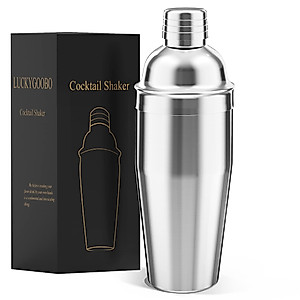 LUCKYGOOBO Cocktail Shaker,24 oz Martini Shaker ,Drink Shaker Built-in Strainer,18/8 Stainless Steel Margarita Mixer,Bartender Kit Gifts.