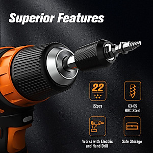 Nuovoware Damaged Screw Extractor Set, 22 PCS Easy Out Stripped Screw Extractor Kit, All-purpose HSS Broken Screw Remover Set with Magnetic Extension Bit Holder & Socket Adapter