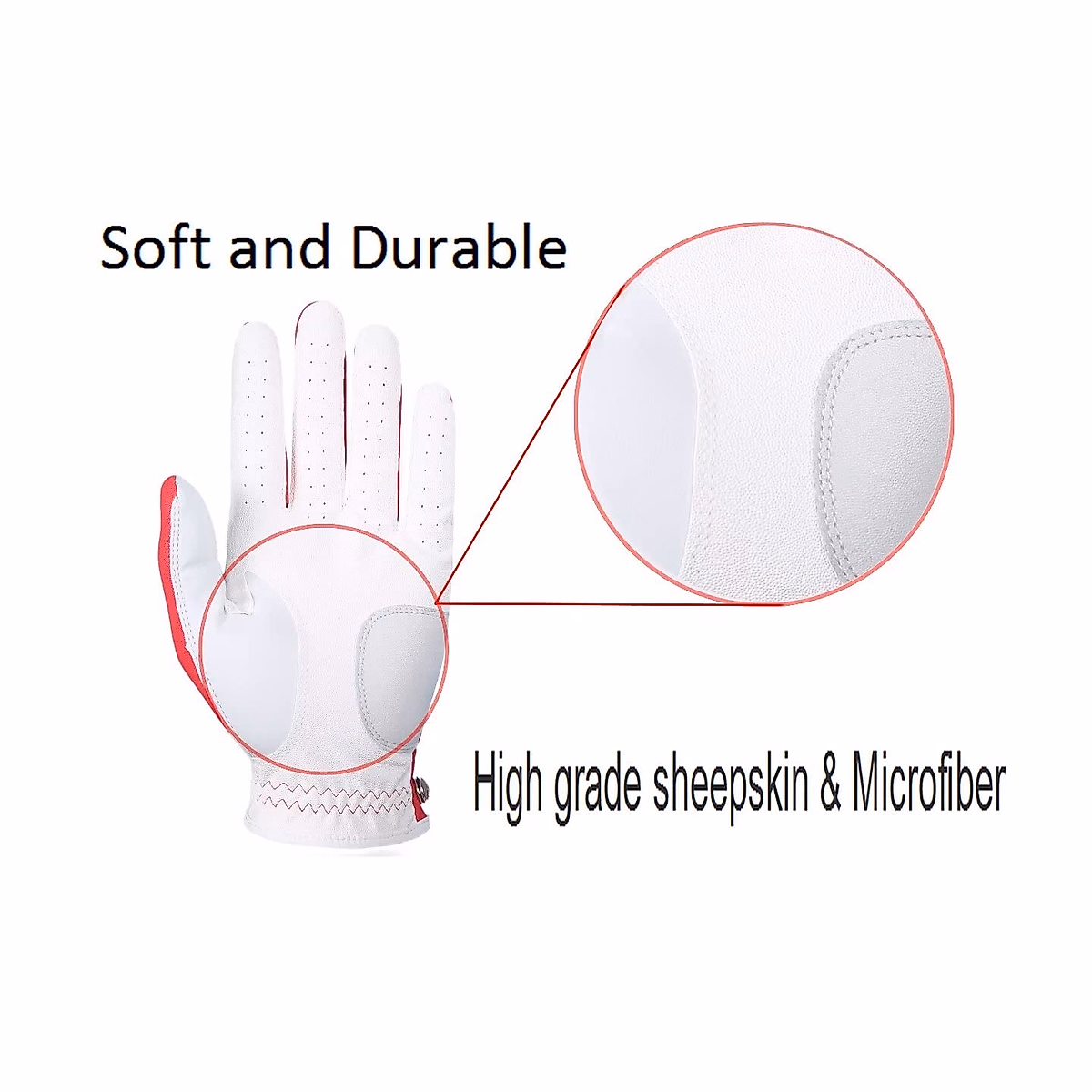 SIMPLE SYMBOL Men's Golf Glove Premium Synthetic Leather,Stable Grip,Six Pack（Left is Wear on Left Hand,Right is Wear on Right Hand） Four Colors to Choose from White/Sky/Beige/Red(Red,L,Right)