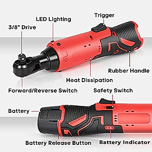 GYZJ 𝐂𝐨𝐫𝐝𝐥𝐞𝐬𝐬 𝐑𝐚𝐭𝐜𝐡𝐞𝐭 𝐖𝐫𝐞𝐧𝐜𝐡 𝟑/𝟖" Electric Wrenches Set 𝟒𝟓 𝐍.𝐦 400RPM Power 𝟏𝟐𝐕 1300mAh, 2 Sockets (𝟏𝟎𝐦𝐦 𝟏𝟐𝐦𝐦) And Charger Trigger Angle Tool (6 Sets)
