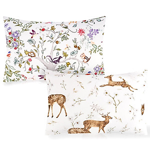 CARUILI 2 Pack Toddler Pillowcases Fit 14 x19, 14 x 20 Iches Kids Pillow, Soft & Breathable Small Pillow Cases for Kids Boys Girls, Envelope Closure Travel Pillow Cover, Woodland Animal