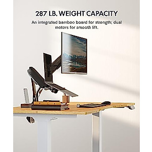 FLEXISPOT Pro Bamboo 3 Stages Dual Motor 60x30 Inch Electric Standing Desk Bamboo Contour Whole-Piece Board Height Adjustable Desk Electric Stand Up Desk (White Frame + Bamboo Curved Desktop)