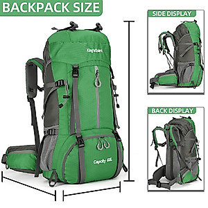 FreeKnight 60L Waterproof Lightweight Hiking Backpack Outdoor Sport Daypack with Rain Cover Camping Travel Bag for Climbing Fishing Men Women, Green