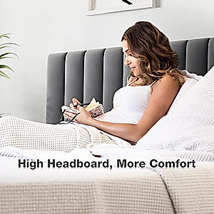 Amyove Full Bed Frame Modern Velvet Upholstered Tufted 11 Inch Bed Frame with Headboard No Box Spring Needed (Full)