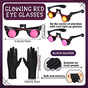 3 Pcs Halloween Glowing Grim Reaper Costume Accessories Set Black Full Face Mask Spandex Gloves with Glowing Eyes Glasses for Halloween Adult Masquerade Cosplay
