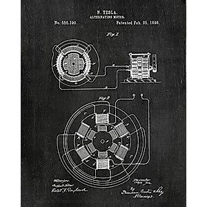 Nikola Tesla Gifts for Engineers - Steampunk Wall Decor SIX (8"x10") UNFRAMED Wall Art Patent Prints - Industrial Artwork Home Decor - Electrical, Coil, Nerd, Geek, Science, Physics Decorations