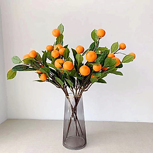 INIFLM 2Pcs Artificial Tangerine Branches, Vivid Orange Faux Tangerine Branch, Plant Branches with 6 Heads Fake Fruit for Table Kitchen Centerpiece, Indoor Home Party, Garden Decor