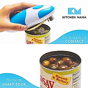 Kitchen Mama Auto Electric Can Opener: Open Your Cans with A Simple Press of Button - Automatic, Hands Free, Smooth Edge, Food-Safe, Battery Operated, YES YOU CAN (Sky Blue)