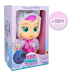 Cry Babies Goodnight Starry Sky Daisy - 12'' Bedtime Baby Doll | Plays 5 Lullabies & Night Light Projection, Multicolor