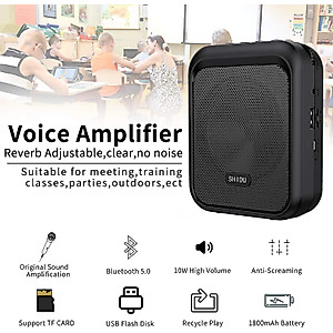SHIDU Mini Voice Amplifier Portable Rechargeable Bluetooth Speaker with Wired Microphone Headset 10W 1800mAh PA system Supports MP3 Format Audio for Teacher, Taxi Driver, Coaches, Training, Tour Guide