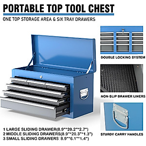 AIRAJ Large Tool Chest with Wheels,High Capacity Toolchest with 8 Drawers and Big Storage Area, Heavy Duty Garage Rolling Tool Cabinet with 2 Locks & 10 Hooks & 8 Organizer Tray,Blue