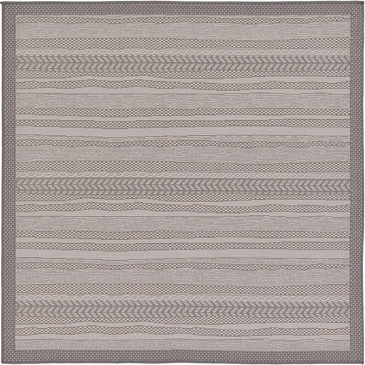 Unique Loom Outdoor Border Collection Area Rug - Lines (6' 1" Square, Gray/ Silver)