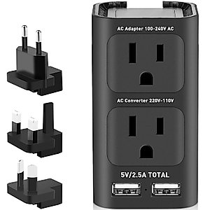 Voltage Converter 220V to 110V, 2000W Travel Adapter Global Power Adapter with 2 USB Ports and EU/UK/AU/US Plug Adapter