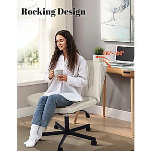 Murago Criss Cross Chair with Wheels, Extra Wide Cross Legged Office Desk Chair, Plus Size Swivel Vanity Chair, Height Agjustable Chair, Beige