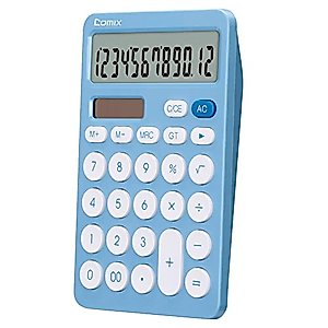 Comix Desktop Calculator with Large LCD Display and Big Button, 12 Digits Baisc Calculator, Standard Calculator, Solar Battery Dual Powered, for Office Home School & Business Use (Blue)