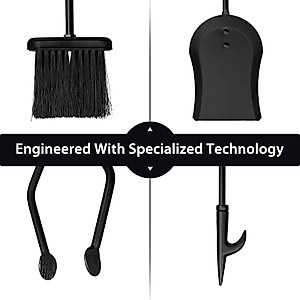 GASPRO 5-Piece Fireplace Tools Set, 32 Inch Wrought Iron Fireplace Accessories Includes Fire Poker, Shovel, Brush, Tong, and Stand, Easy to Assemble