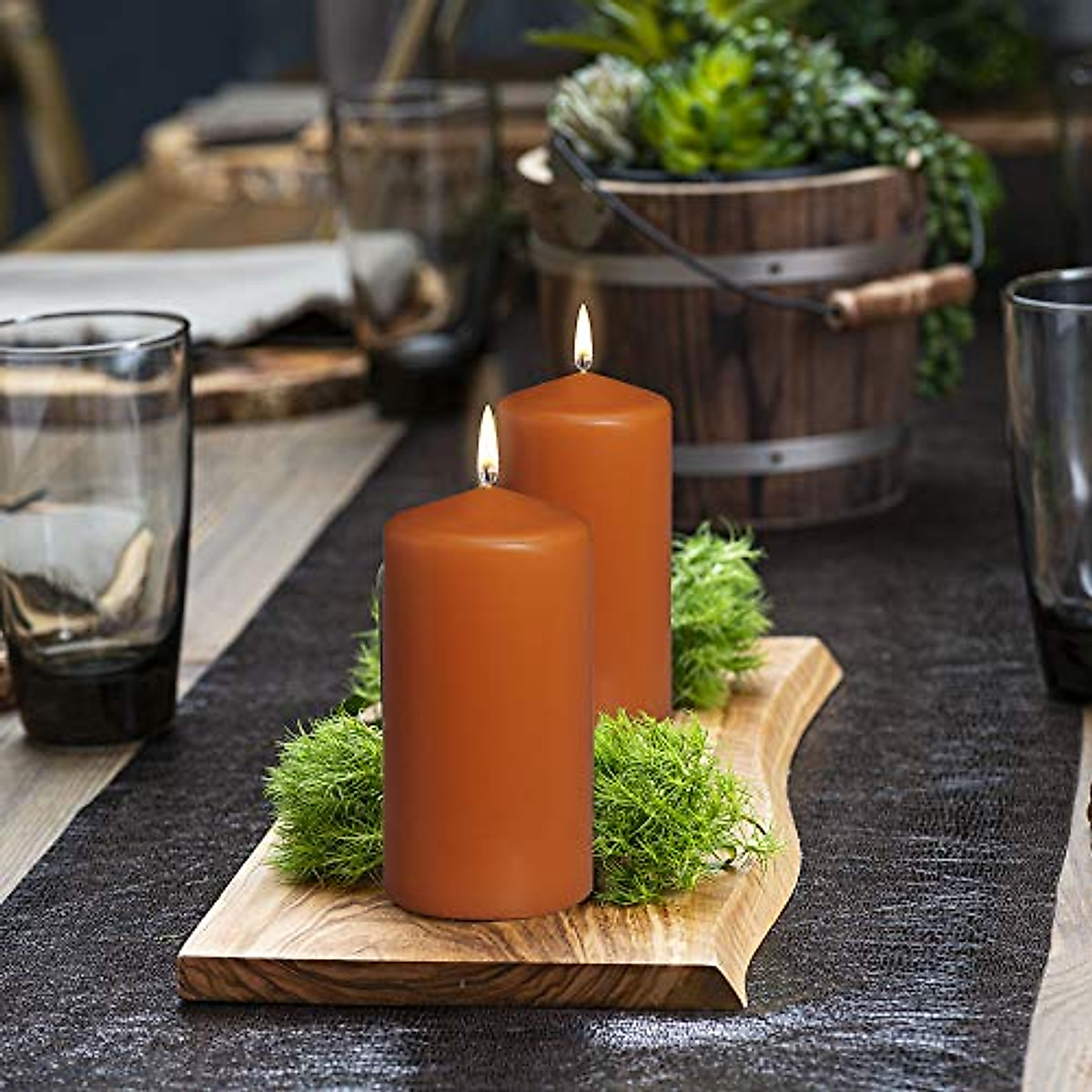 BOLSIUS 4 Orange Pillar Candles - 3x6 Inches - Individually Wrapped - Premium European Quality - 65 Burn Hours - Dripless & Smokeless Smooth Flame - Unscented Dinner, Wedding, Party, & Décor Candles