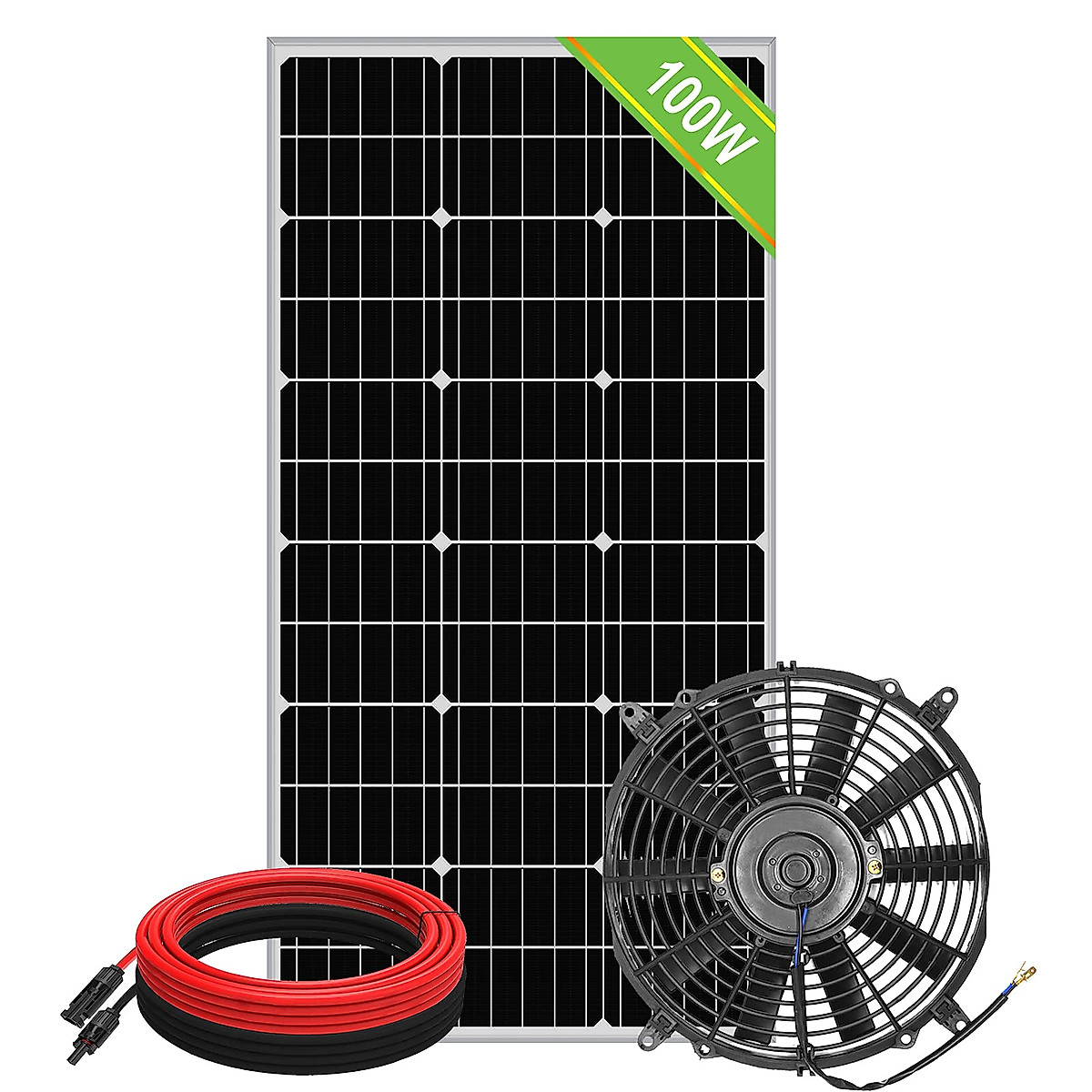Pumplus 100 Watt Solar Powered Attic Fan System, Ventilator Gable Roof Vent Fan+100W Solar Panel, for Attic or Greenhouse (DELIVERY in 2 Packages)…