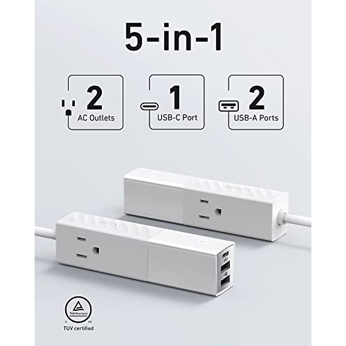 Anker Power Strip with USB C, PowerCube with 3 Outlets & 30W USB C,5ft Extension Cord and Travel Power Strip USB C, Anker 511 USB Power Strip, 2Outlets & 3USB Ports