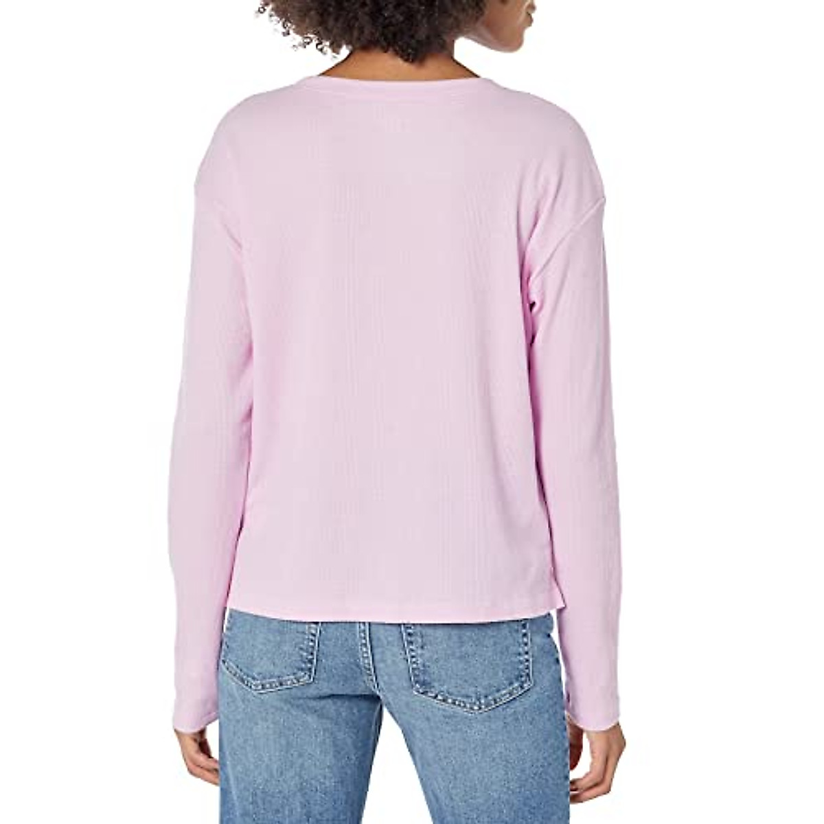 GAP Womens Long Sleeve Waffle Henley Shirt, Lavender Pink, Medium US