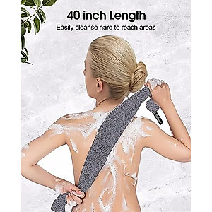 Bathflor Exfoliating Shower Towel with Clip Strap, Exfoliating Washcloth with 2 Sides for Washing & Scrubbing, Premium Japanese Scrub Wash Cloth, Quick Drying, 40inch Length (1 Pack-W)