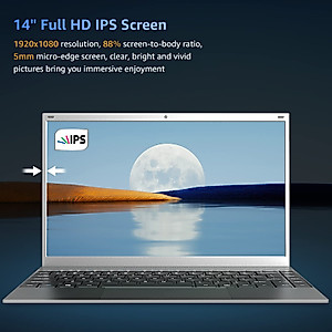 Tulasi 12GB RAM 256GB SSD Intel Celeron N4120 Quad-Core Windows 11 Laptop Computers, 14 inch Full HD 1080P IPS Display Ultra Slim Laptop, 2.4G/5G WiFi, Bluetooth 4.2, Webcam, Long Battery Life