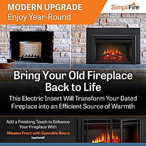 SimpliFire Electric Fireplace Insert, 35-Inch, Contemporary Front, Large Surround, Installs Into a Wood Fireplace Opening, Textured Logs, Multi-Function Remote with Timer, 1500W Heater