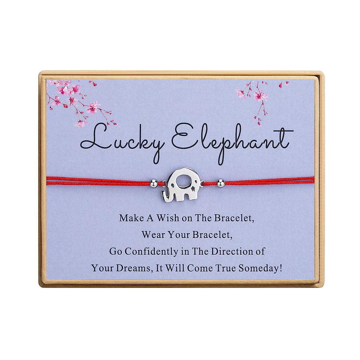 Bowisheet Good Luck Elephant Bracelet Handmade Red Cord Adjustable Bracelet With Message Card Gift for Women