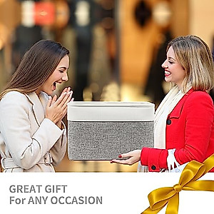 Bagnizer Storage Bins Large Fabric Storage Baskets for Shelves 3 Pack, Decorative Linen Closet Baskets with Handles for Organizing, Shelf, Toys, Clothes, Home, Office, Nursery, 15x11x9.5Inches (Grey&White)