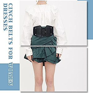 Geyoga 3 Pieces Women Waist Belt Elastic PU Leather Corset Cinch Belt Stretchy Retro Corset Belt Chunky Buckle Belts Waistband for Dresses, Leopard, Brown, Black