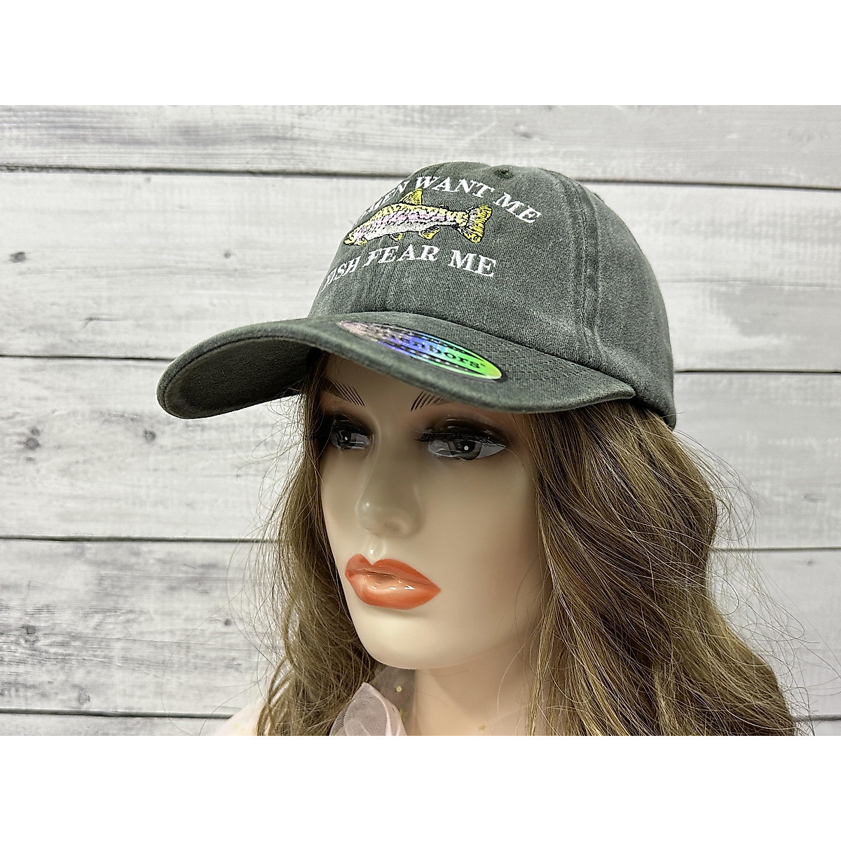 Shenbors Embroidered Women Want Me Fish Fear Me Hat for Men, Army Green Outdoors Fishing Snapback Dad Hat, Adjustable Baseball Cap