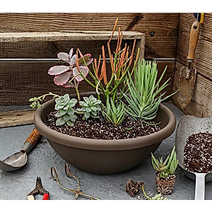 The HC Companies 18 Inch Large Garden Bowl Planter - Shallow Plant Pot with Drainage Plug for Indoor Outdoor Flowers, Herbs, Slate Blue