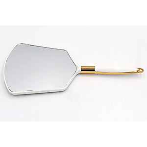 Eaoundm Hand Held Mirror with Handle, Makeup Hand Mirror with Hook Hole for Bathroom and Bedroom, Barbers Haircut Mirror for Home and Salon (6 W X6.8 L inchs, White)