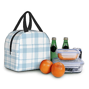 DADABULIU Lunch Bag Plaid Blue Check Insulated Lunch Box Cooler Tote for Adults Kid Girl Women Work Office School Picnic Beach Reusable Lunchbox Over 3 Years Old