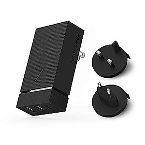 Native Union Smart Hub PD 45W – Power Delivery Enabled Fast-Charging 3-Port USB-A & USB-C Wall Charger – Compact Design with Dust-Repellent Silicone, Foldable Pins & Includes Travel Adapters (Slate)