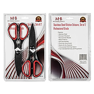 Ultra Sharp Kitchen Cooking Scissors, Heavy Duty, Serrated Stainless Steel Shears, Set of 2, Protective Cap, Dishwasher Safe