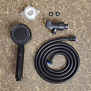 Perfectyihui 7 Functions High Pressure Handheld Shower Head with Extra Long 6.5 ft Flexible and Sturdy Stainless Steel Hose and Adjustable Brass Swivel Ball Joint Bracket (matte black)