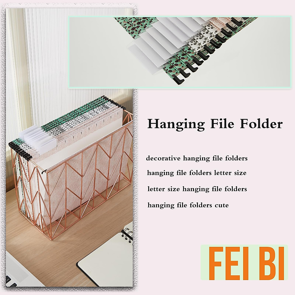 Fei Bi 12 Pack Hanging File Folders Filing Cabinet Organizer Letter Size 1/5 Cut Adjustable Tabs Decorative for Home Office School Classroom, Leopard Print 9.3'' x 12.8''…