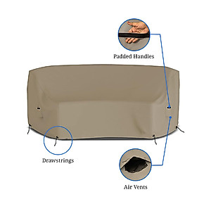 Covers & all Curved Outdoor Couch Cover, 12 Oz PVC Polyester Patio Furniture Cover, Tear & UV Proof Couch Cover Patio with Air Pockets & Drawstrings (90"L x 34"W x 32"H x 46"FL, Beige)