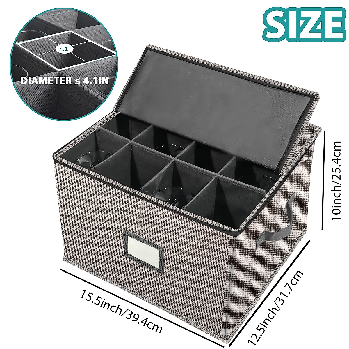 Xmasorme Stemware Storage Cases,Wine Glass Storage Box with Dividers 2 Pack,Hard Shell China Storage Containers for 12 Red Wine Glasses with Label Window,Handles