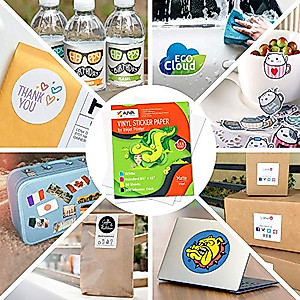 Printable Vinyl Sticker Paper - Waterproof Decal Paper for Inkjet Printer - 50 Self-Adhesive Sheets - Matte White - Standard Letter Size 8.5"x11"