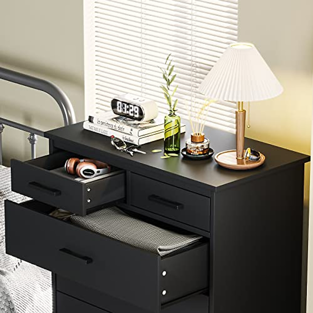 EPHEX Tall Dresser with 7 Drawers for Bedroom, Storage Tower Clothes Organizer, White Chest of Sturdy Pedestal, 27.6'' W x 15.8'' D 44.1'' H Black