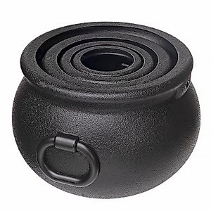 Glocamping 4 in 1(7.4”, 5.5”, 3.7”, 2.8”) Package Large Black Plastic Witch Cauldron Kettle, Candy Holder, Party Favor Decoration for St Patrick’s Day & Halloween