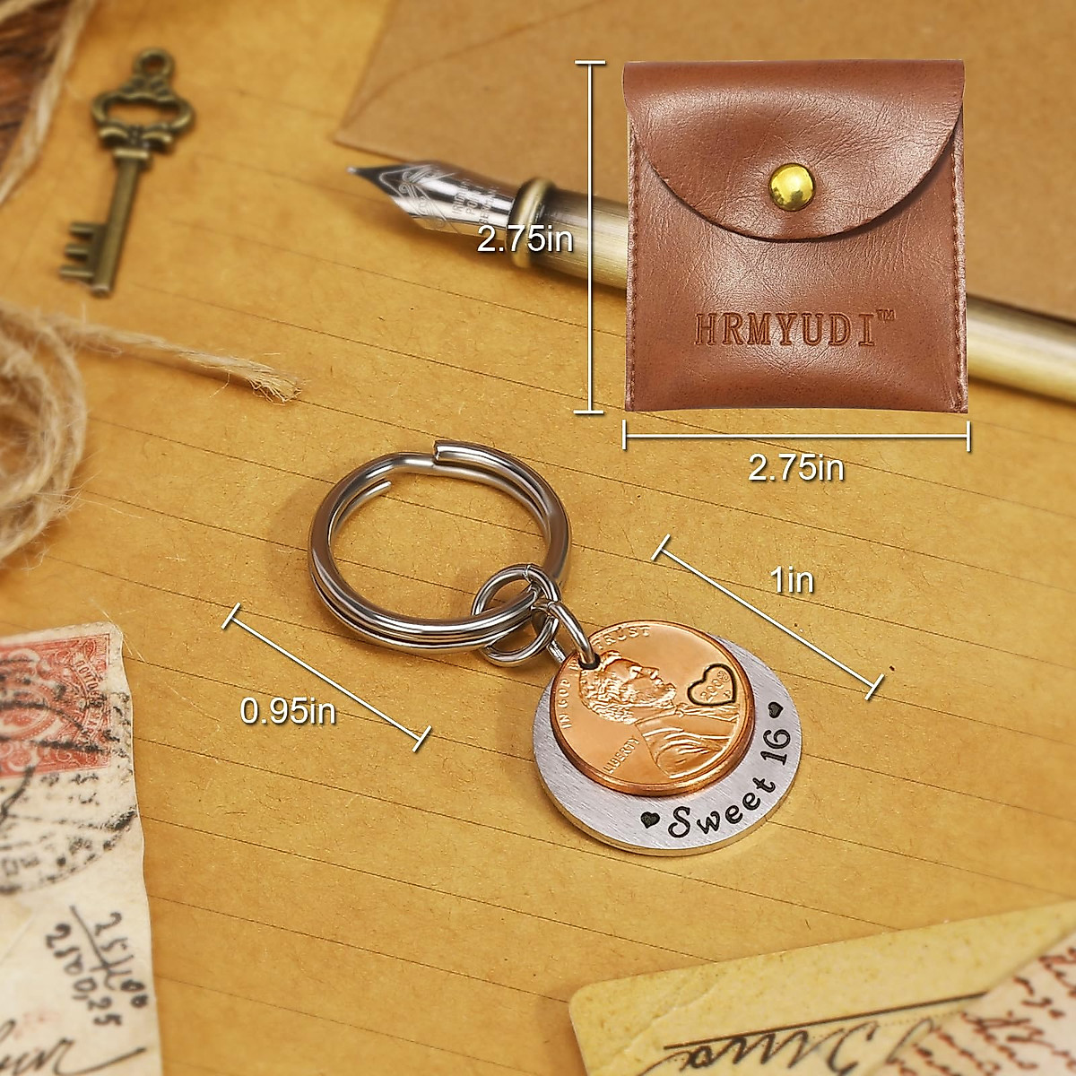 HRMYUDI Sweet 16th Birthday Gifts, 2008 Lucky Penny Coin Key Chain for New Driver Gift, Sweet 16 Gifts for Daughter Granddaughter Niece