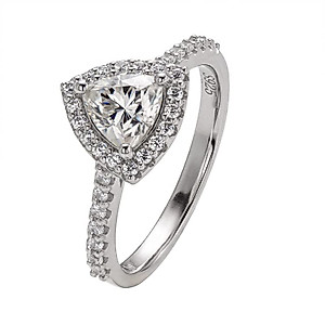 Diamond Jewelry 925 Sterling Silver Wedding Engagement Moissanite Ring 1.50CT Created Moissanite Trillion Cut G-H Color With Accents (10)