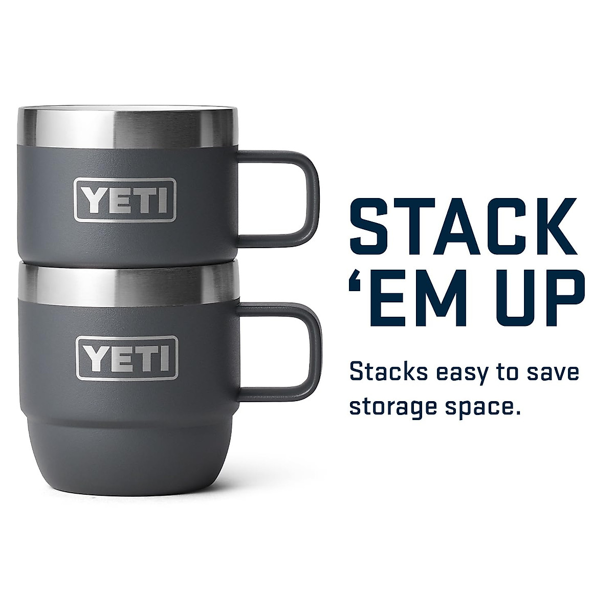 YETI Rambler 6 oz Stackable Mug, Stainless Steel, Vacuum Insulated Espresso/Coffee Mug, 2 Pack, Charcoal