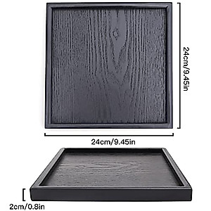 Solid Wood Serving Tray, Square Non-Slip Tea Coffee Snack Plate, Serving Tray with Raised Edges, for Home Kitchen Restaurant (9.5x9.5inch, Black)