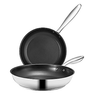 OAKSWARE 3-Piece Set, 9.5-inch and 11-inch Nonstick Stainless Steel Fry Pans with Ergonomic Handle, Oven and Dishwasher Safe