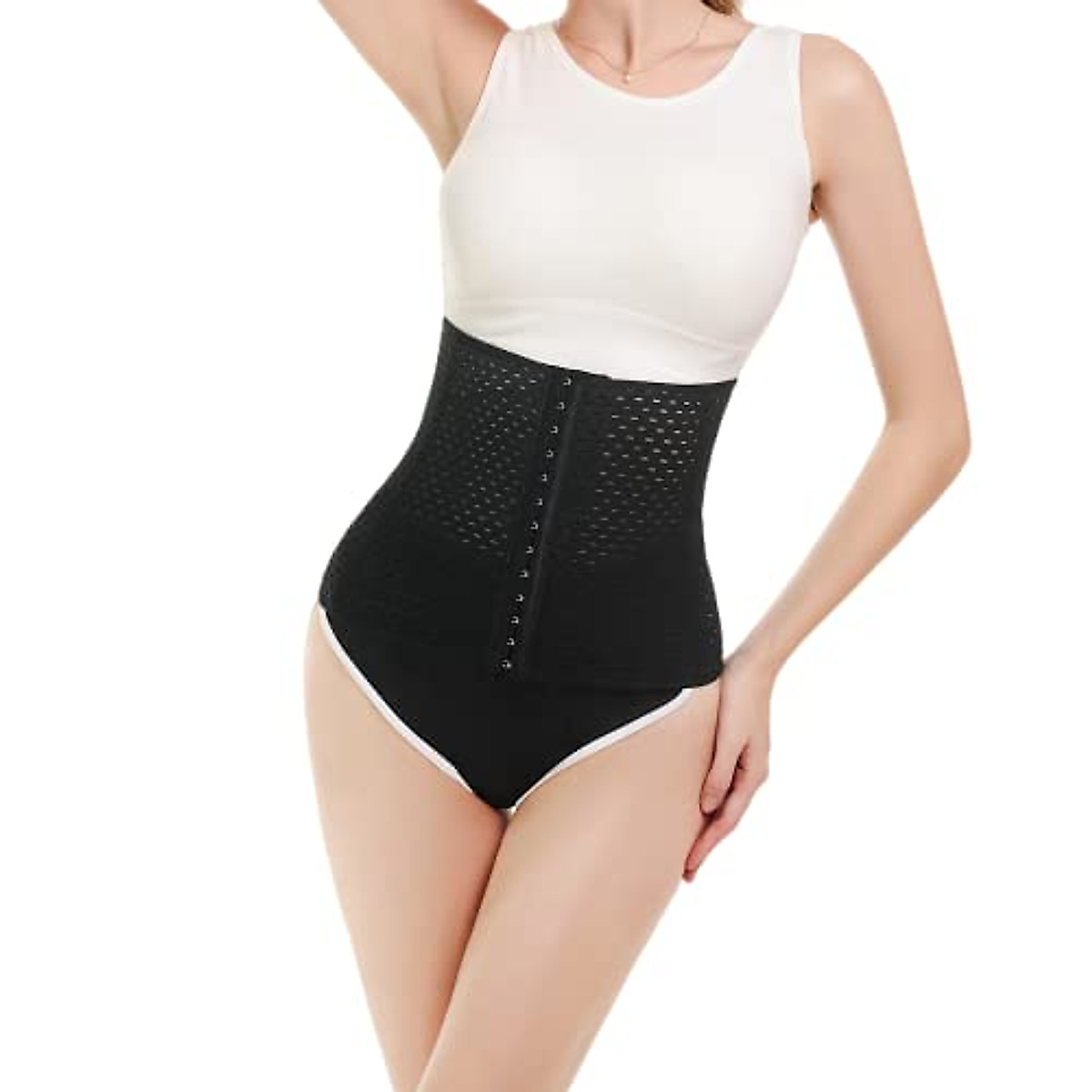 QHTETK Waist Trainer Corset cincher for Women Body Shaper Tummy Control Sports Workout with Adjustable Hooks (Black, Large)