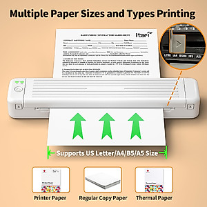 Itari P831 Portable Printers Wireless for Travel, Bluetooth Thermal Transfer Printer, Compact Inkless Printer with 200 Sheets 8.5x11 US Letter Copy Paper…